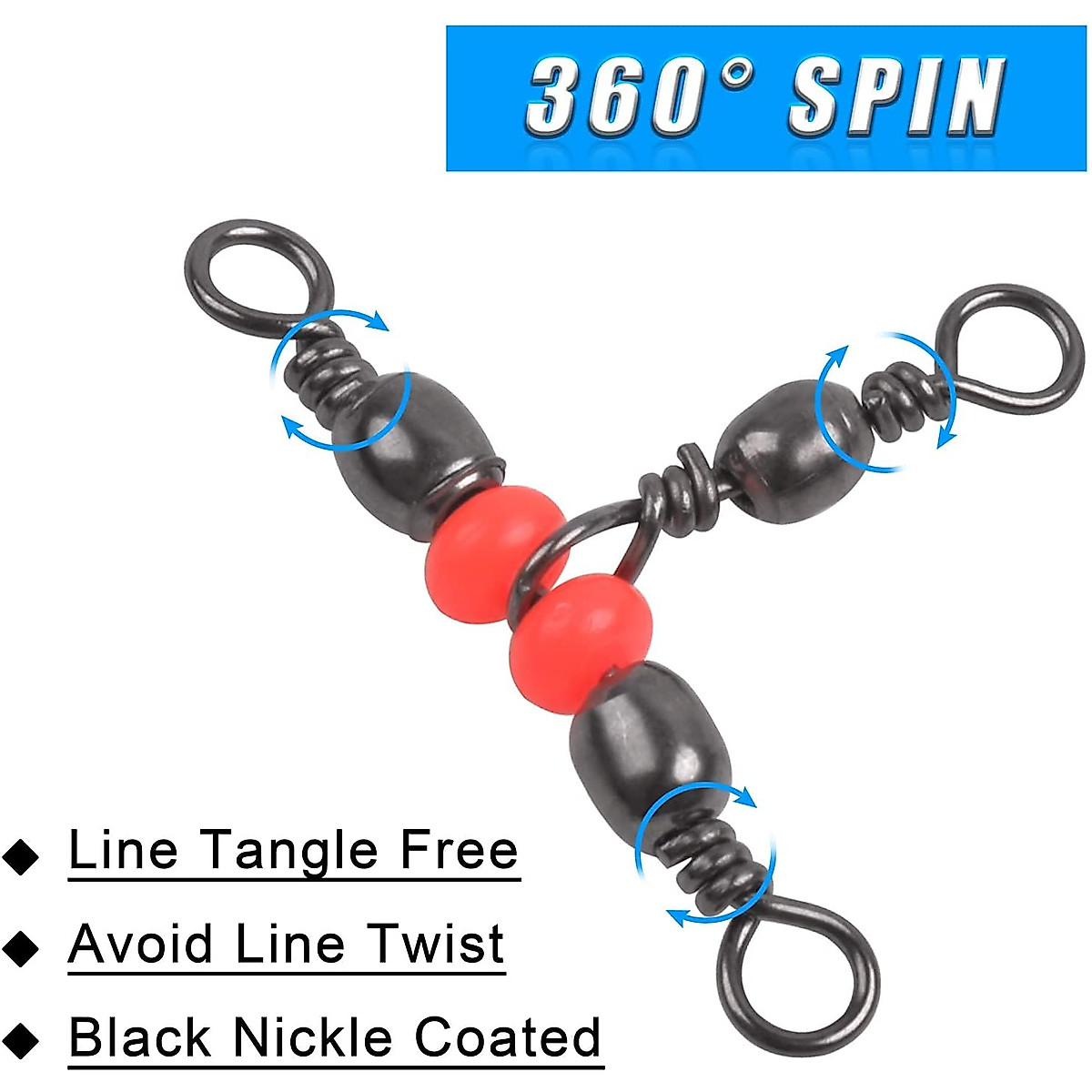 JSHANMEI Fishing Swivels 3 Way Swivels Kit 50pcs Crossline Barrel Swivels T-Turn Triple Swivels Fishing Tackle Saltwater Fishing Lure Line Connector