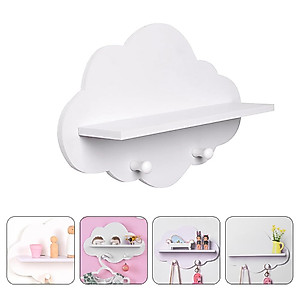 LABRIMP Multifunctional Storage Rack Storage Shelf Rack Porch Organizer Rack Cloud Shape Shelf Entryway Floating Shelves Coat Wall Rack Shelves Coat Hooks White Nordic Hanger Wpc