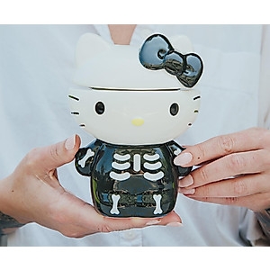Sanrio Hello Kitty Skeleton Small Ceramic Snack Jar Container With Lid | Storage For Kick-Knacks | 6 Inches Tall