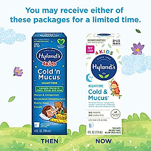 Cold Medicine for Kids Ages 2+ by Hyland's, Nighttime Cold 'n Mucus Relief Liquid, Natural Relief of Mucus & Congestion, Runny Nose, Cough, 4 Ounces