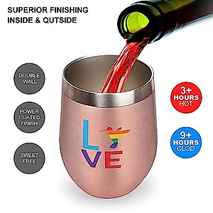Mighun LGBT Pride Gay Lesbian Wine Tumbler with Lid LGBT Love Vacuum Coffee Tumbler Stainless Steel Coffee Cup for Cold & Hot Drinks Wine Coffee Cocktails Beer 12 Oz