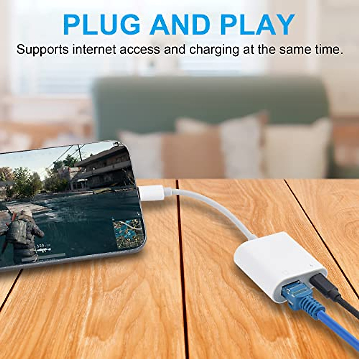 RJ45 Ethernet Adapter for lPhone[Compatible with Apple MFi Certified],10/100Mbps,Support iOS 15, Ethernet Adapter with Charge Port