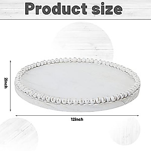 White Beaded Lazy Susan Wooden Kitchen Turntable Round Spinning Lazy Susan Organizer Wood Lazy Susan Turntable 360 Degrees Rotating Lazy Susan for Table Pantry Cabinet Tray Stand (12 Inches)