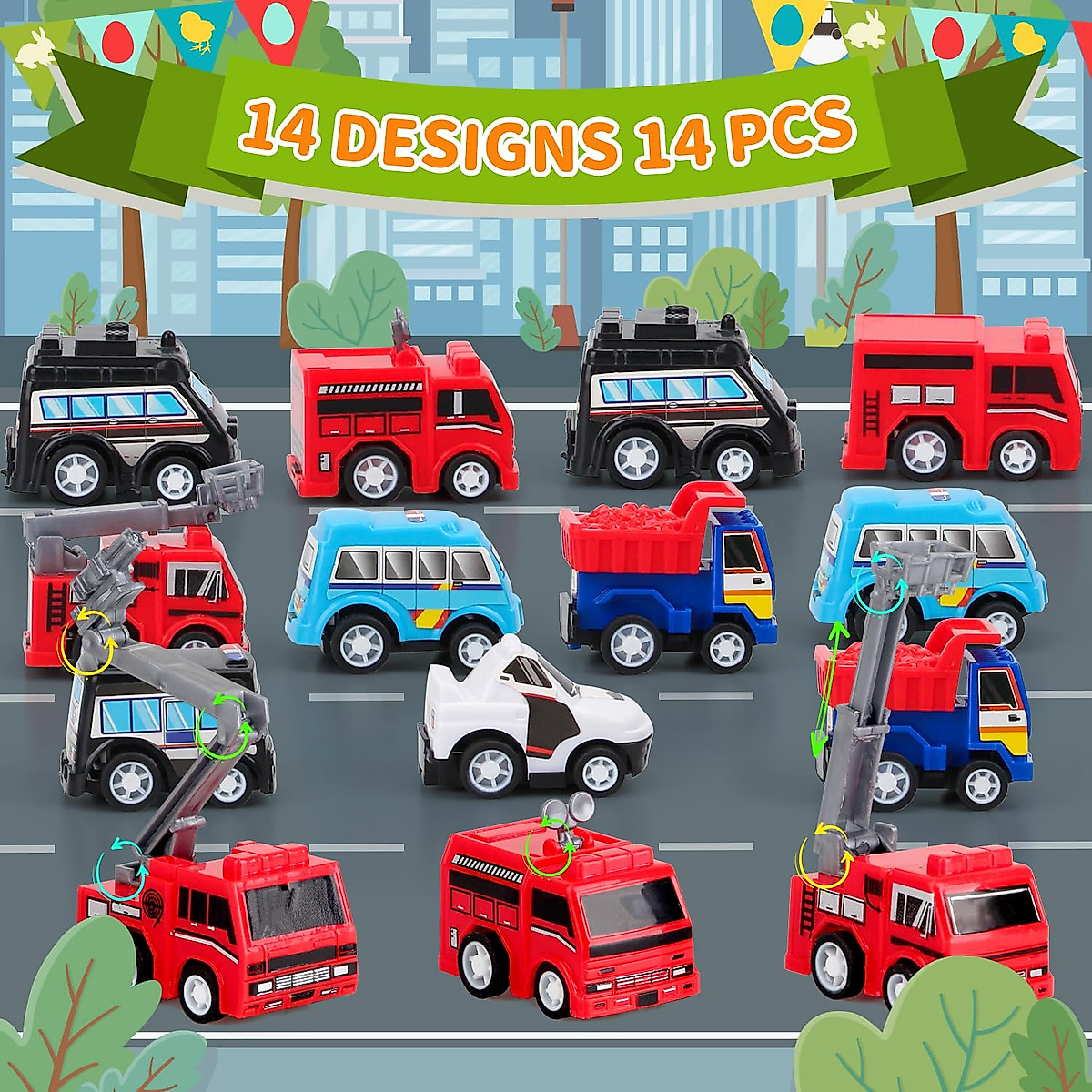 Opawel Easter Eggs Prefilled with Pull Back Car Toys, 14 Pcs Easter Eggs with Toys Inside for Kids Easter Egg Hunt, Colorful Toy Easter Egg Fillers for Kids Easter Basket Stuffers Easter Party Favors…