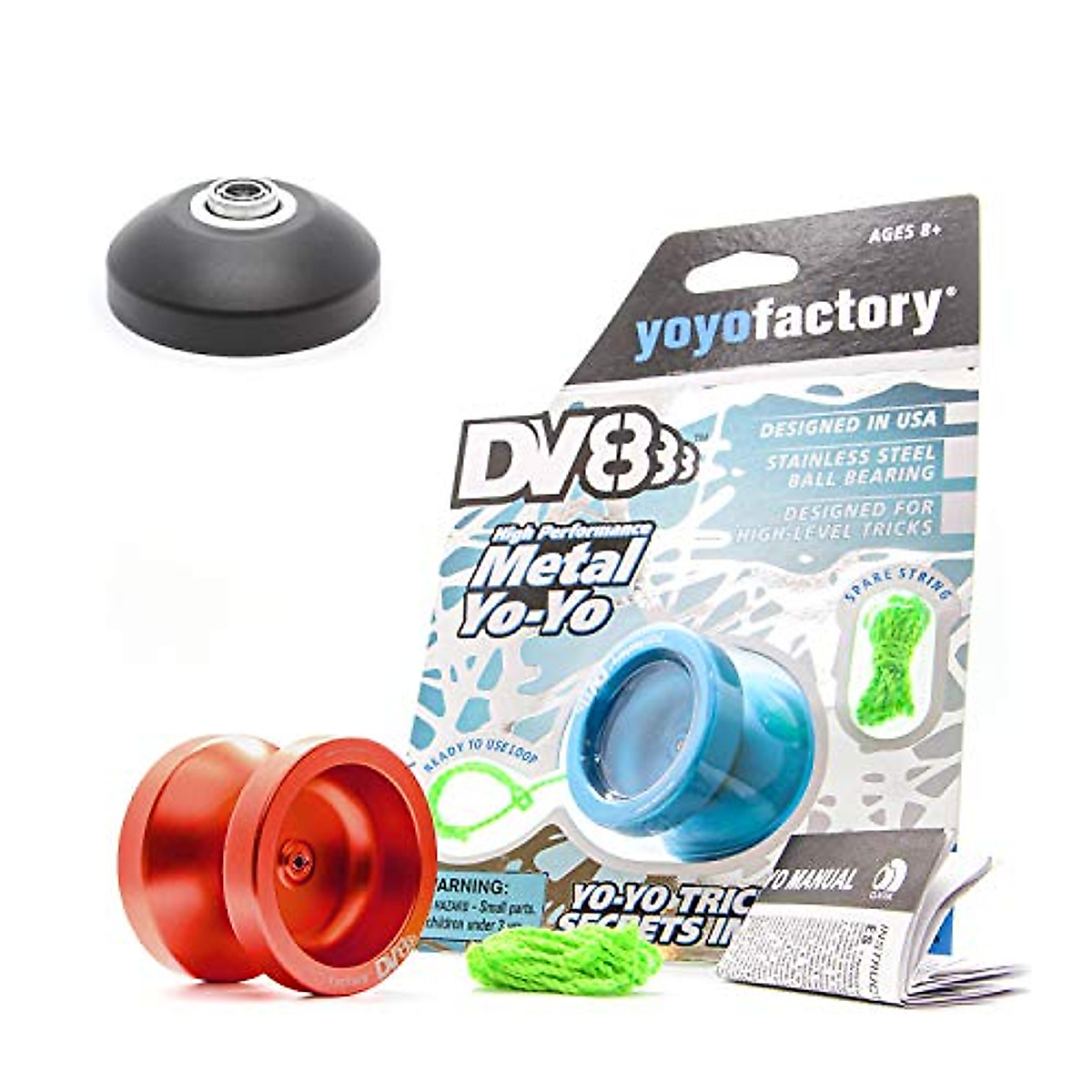 YoyoFactory Dv888 - A Simple and Comfortable Beginner Friendly Yoyo - Comes with Extra String & Pre Tied Finger Loop - Constructed from Aircraft Grade Aluminum - for Novice and Advanced Tricks Black