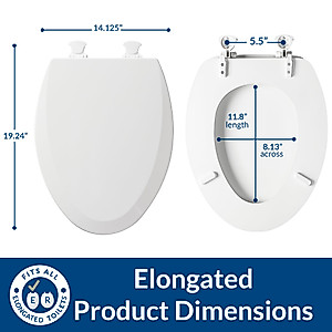 Bemis 1500EC 000 Toilet Seat with Easy Clean & Change Hinges, Elongated, Durable Enameled Wood, White