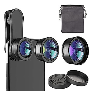 Phone Camera Lens 3-in-1 Kit :120° Supe Wide Angle +198° fisheye Lens+ 20x Macro Lens for iPhone Samsung Android & Most Smartphone，HD Phone Lens Kit