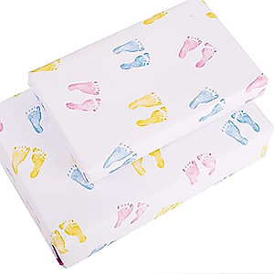 CENTRAL 23 - New Baby Wrapping Paper - 6 Sheets of Gift Wrap - Babies Feet - for Girls or Boys - Pink Blue and Yellow - Recyclable