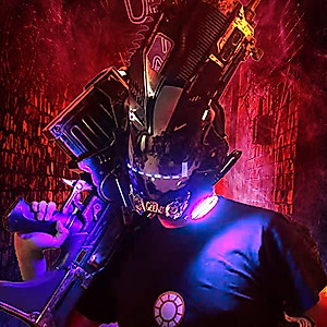 PDLING Cyberpunk Gothic Mask Helmet for Adult,Techwear mask, Halloween Cosplay Costume Accessory with LED Lamp, Futuristic Helmet