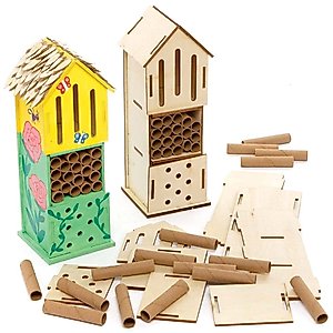 Baker Ross Wooden Bug Hotel Kits - Pack of 2, Woodcraft Activities to Paint and Decorate for Kids Arts and Crafts or Garden Projects (FE508)