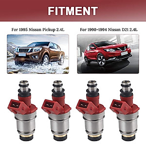 JDMON Compatible with Fuel Injectors Nissan Pickup D21 2.4L replace 1990-1994 16600-86G00 1660086G00 4pcs