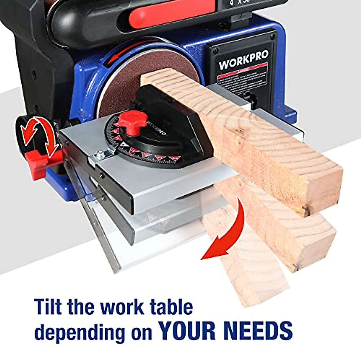 WORKPRO Belt Disc Sander, 4 in. x 36 in. Belt & 6 in. Disc Sander with 6pcs Sandpapers, Cast Iron Base for Sanding Woodworking, DIY Decoration