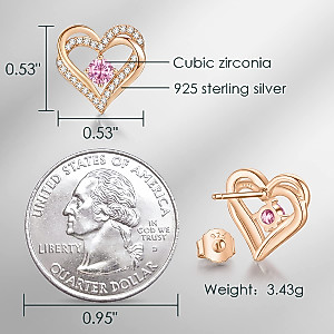CDE Forever Love Heart Stud Earrings for Women, 925 Sterling Silver Birthstone Heart Stud Earrings Mother's Day Gift Anniversary Birthday Jewelry Gifts for Women Wife Her
