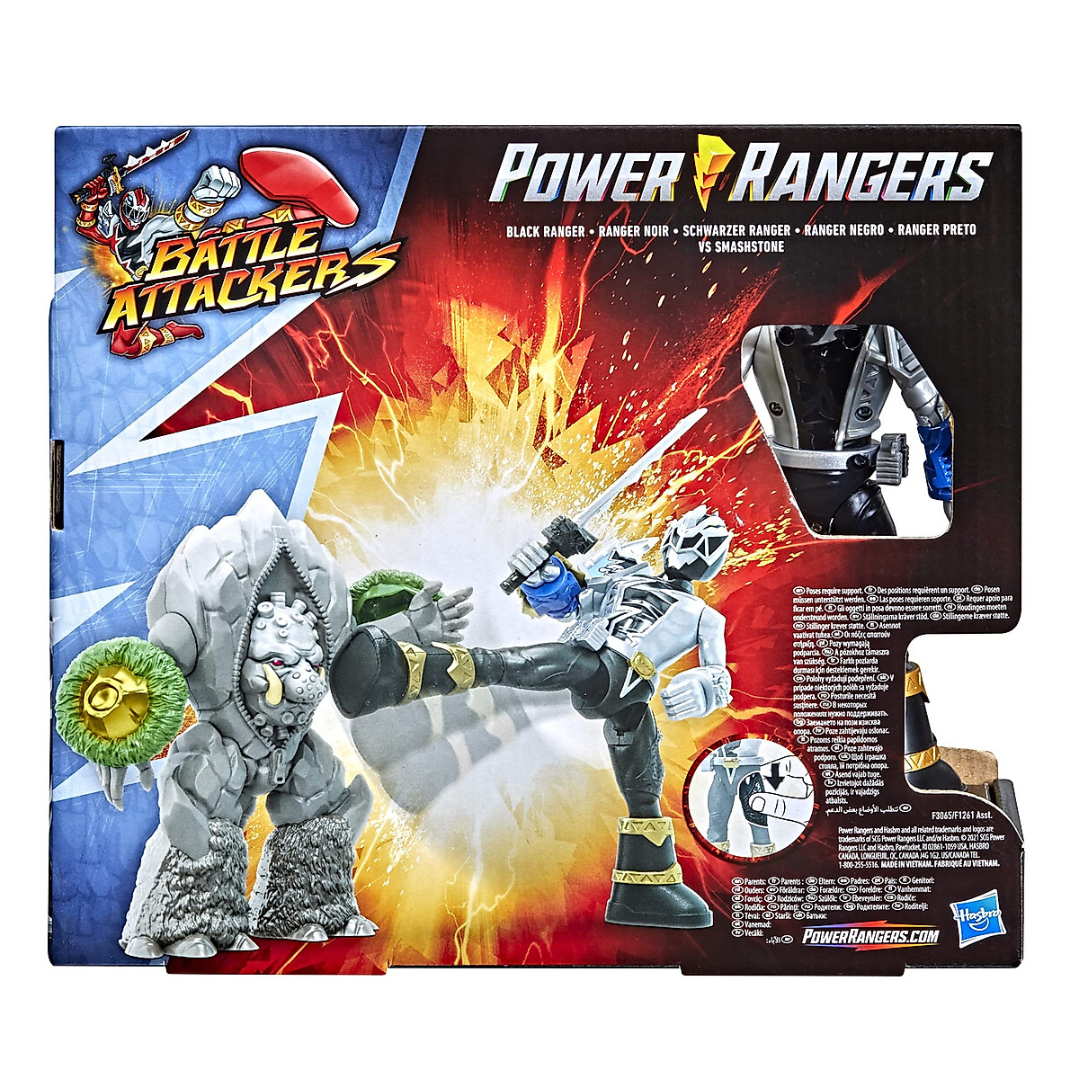 Power Rangers Dino Fury Battle Attackers 2-Pack Black Ranger vs. Smashstone Kicking Action Figure Toys, TV Inspired Accessory Ages 4 and Up