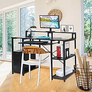 Nihewoo Computer Desk with Storage Shelves,Modern Office Desk Computer Table Studying Writing Desk Home Office Desk Black