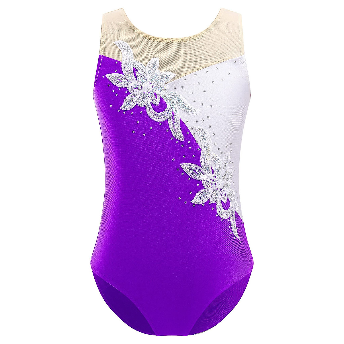 VernLan Gymnastics Leotards for Little Girls One-piece Sparkle Metallic Sleeveless Rhinestone Dancing Athletic Leotards Purple 6 Years