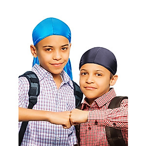 12 Pieces Kids Satin Silk Durag with Wave Caps Set Unisex Baby Durags 360 Wave Wide Strap Headwraps Long Tail Turban Beanies