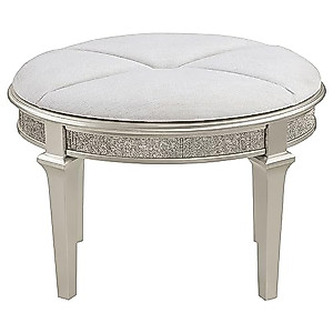 Coaster Home Furnishings Evangeline Oval Vanity Stool with Faux Diamond Trim Silver and Ivory