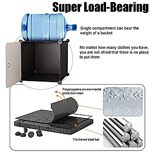 DWLOMHE Wardrobe Cabinet,Bookcase Modular DIY Plastic Cabinet, Storage Shelves for Lounge, Office,with 3 Clothes Rails,16 Cubes