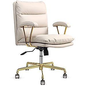 EMIAH Office Desk Chair Ergonomic Computer Chair Mid-Back PU-Padded Executive Adjustable Rolling Swivel Task Chair, Home Office Desk Chairs with Upholstered Armrest & Thickened Cushion