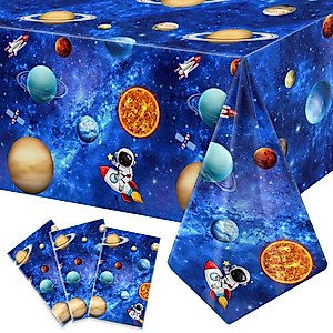 3 Pack Space Tablecloth Outer Space Themed Birthday Party Supplies Decorations First Trip Around The Sun Decorations Solar System Galaxy Planets Astronaut Party for Kids (54" X108")