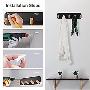 Faveaux Wall Mounted Coat Rack Wood Wall Hooks Hanging Hanger Pegs Metal Wooden Modern Boho Accordion Wall Room Decor Clothing, Coats, Towel, Hat, Scarf Rack Wall Mount, Heavy Duty Black Pack of 1
