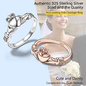 PROSILVER Womens Crown Heart Promise Ring Wedding Band 925 Silver Claggagh Ring Brides