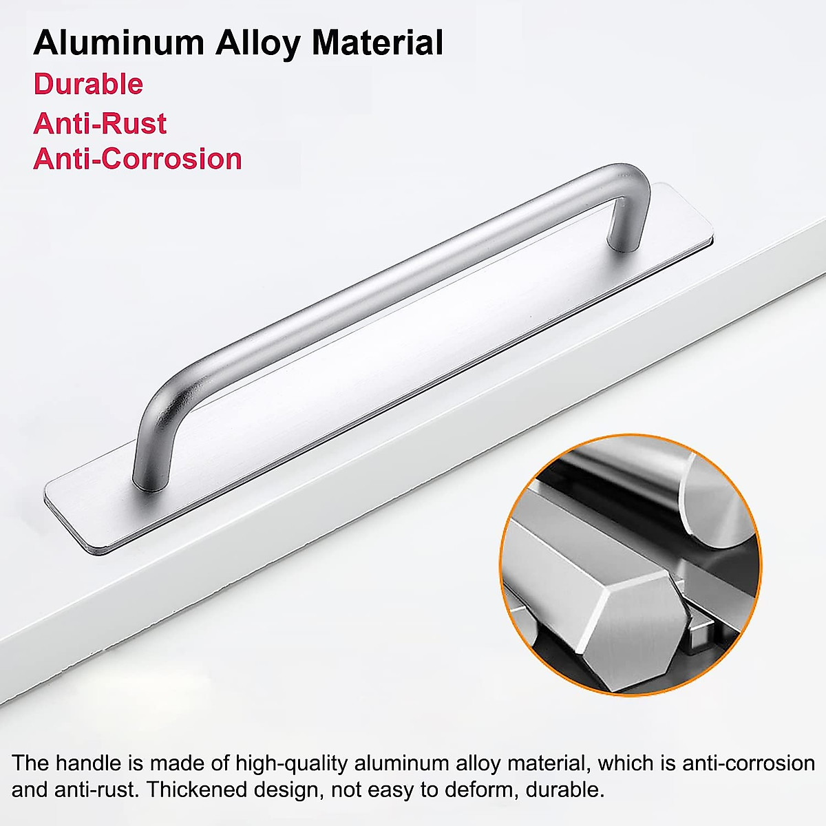 Self-Stick Instant Cabinet Drawer Handles Door Adhesive Handles,2pcs Aluminum Kitchen Cabinet Drawer Pull Handle with Adhesive Sticker,Perfect for Any Furniture Handle DIY (Silver, Small (5.83"))