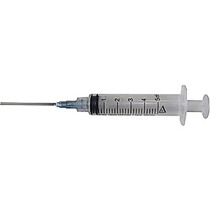 Duda Energy SyringeBox005 Industrial Syringes with 15G x 1-1/2" Blunt Tip Fill Needle and Plastic Cover, 5 mL (Pack of 100)