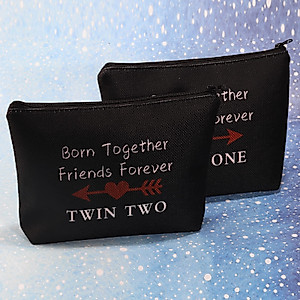 MBMSO Twin One Twin Two Bag Born Together Friends Forever Twins Gifts Travel Cosmetic Bag Twin Sister Gifts (Twin OneTwo black)