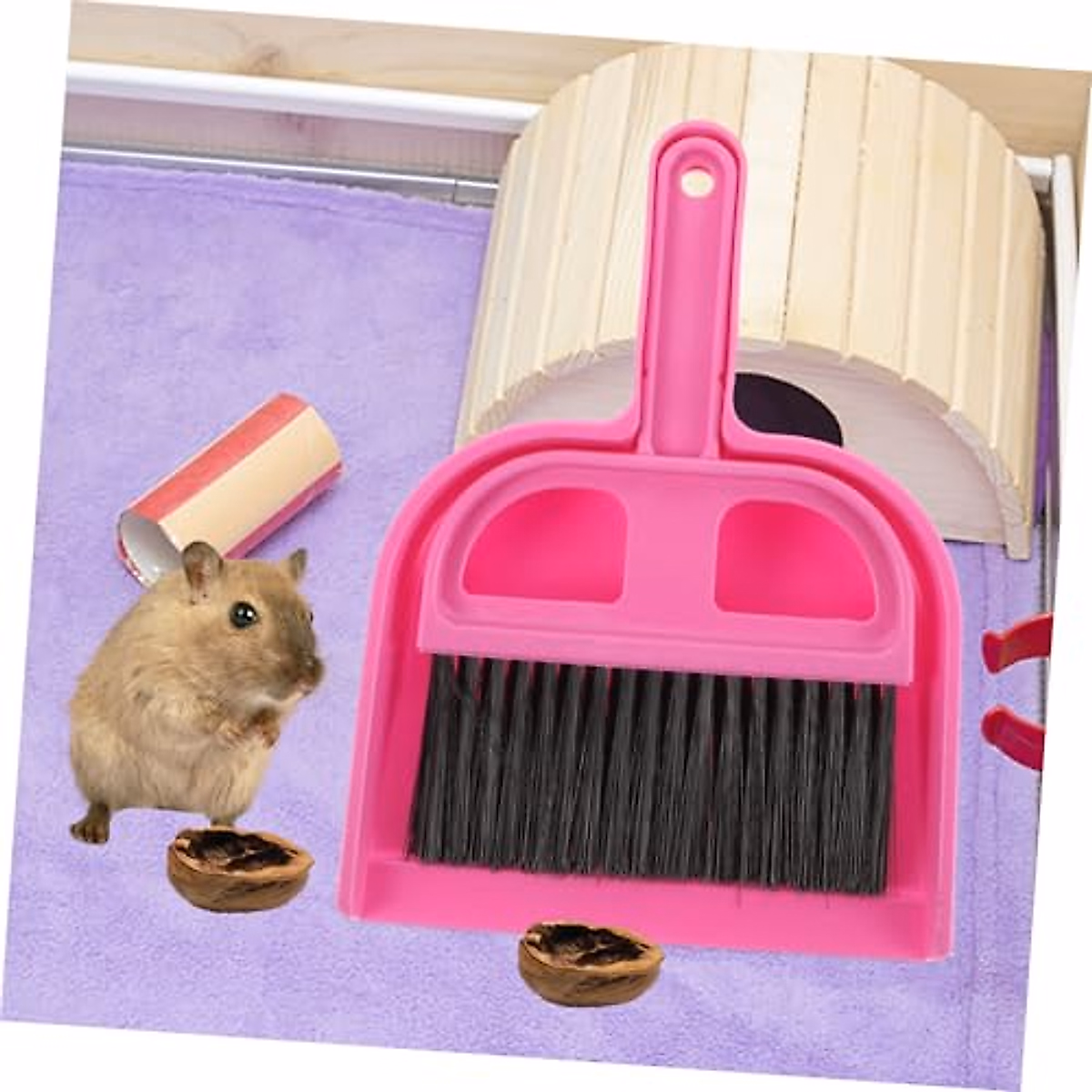CONGARTENO 1 Set Pet Cleaning Tool Push Broom Brooms Dustpan Hamster Poop Scooper Starter Block Mini Broom Lint Dust Pan and Hand Broom Floor Squeegee Broom Handle Pig Dog Rosy Plastic