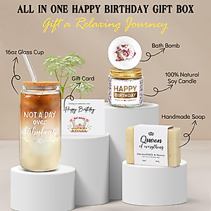 Birthday Gifts for Women, Happy Birthday Gift Baskets for Women, Women Unique Birthday Gifts Ideas for Best Friend, Her, Sister, Daughter, Coworkers, Families - Not a Day over Fabulous Glass Gifts Box