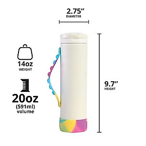 Elemental Iconic Pop Kids Water Bottle for School Girls and Boys | Triple Insulated Stainless Steel Thermos with Straw Lid & Fidget Handle | Flask Water Bottle | BPA free Tumbler, 20oz - White Tie Dye