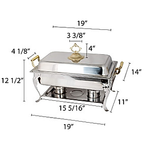 Thunder Group Capacity 8-Quart Chafer with Brass Plated Handle, Full Size