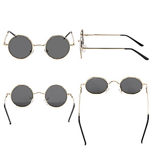 NIEEPA Vintage Round Polarized Hippie Sunglasses Small Circle Metal Driving Sun Glasses (Grey Lens/Gold Frame)