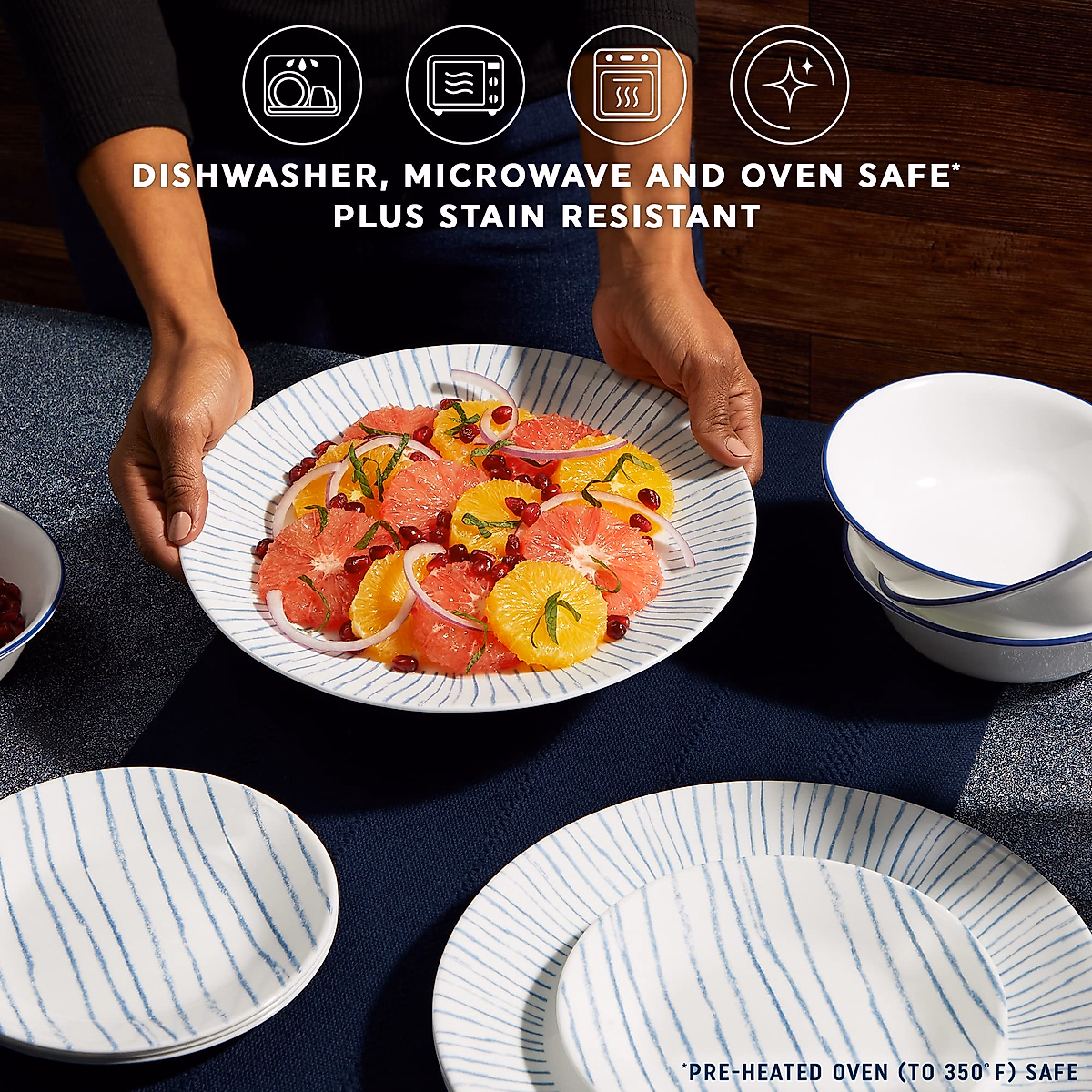 Corelle 18-Piece Dinnerware Set (Service for 6) + Corelle 6-Piece 10.25" Dinner Plates, Vitrelle Triple Layer Glass, Lightweight Round Plates