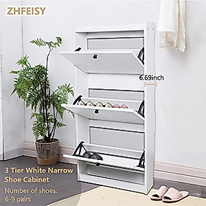 ZHFEISY 3 Tier Shoe Cabinet Shoe Storage Cabinet Tipping Bucket Design Shoe Cabinet White Shoe Rack for Entryway Hallway