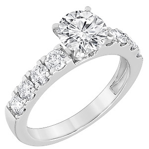 Beyond Brilliance 1 Carat IGI Certified Round Cut Lab-Grown Diamond Side Stone Engagement Ring (F-G, VS2) in 14K White Gold | Fine Jewelry for Women | Gift Box Included