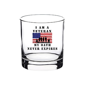 Rogue River Tactical I am a Veteran My Oath Never Expires Old Fashioned Whiskey Glass Gift For Military Vet
