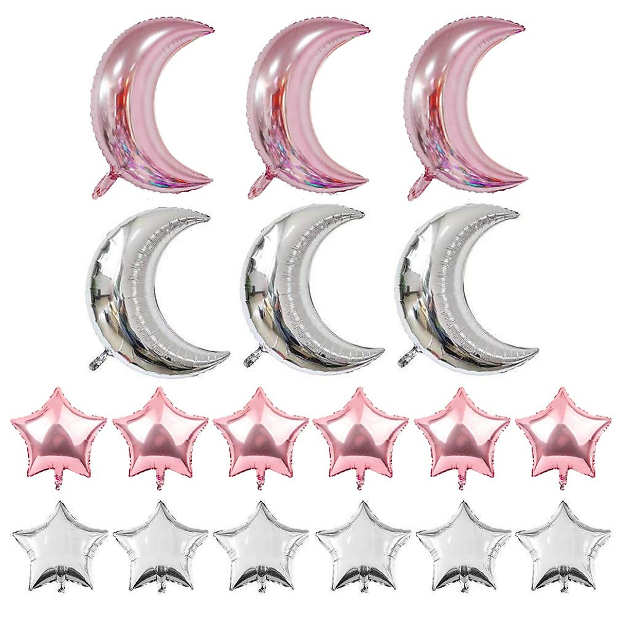 Crescent Moon Shaped Mylar Balloons 28 inch Moon and Star Party Balloons Pack of 18 for Birthday Party Anniversary Celebrate Parties Wedding Baby Shower Decorations (Moon and Star Rose Gold 28 In)
