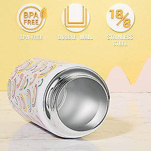 Fimibuke Kids Insulated Water Bottle - 14oz BPA-FREE Double Wall Vacuum Tumbler 18/8 Stainless Steel Leak Proof Kids Cup with Straw Metal Water Bottle for School Boy Girl (2 Pack, RAINBOW+MERMAID)