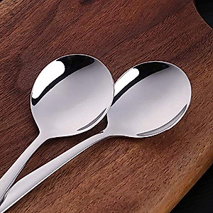 7-Inch Soup Spoons, Baikai Bouillon Spoon,18/10 Stainless Steel Finished Table Dinner Spoons Set of 4 (Silver)