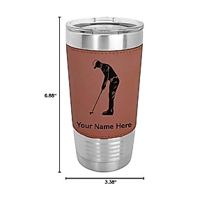 LaserGram 20oz Vacuum Insulated Tumbler Mug, Golfer Putting, Personalized Engraving Included (Faux Leather, Dark Brown)
