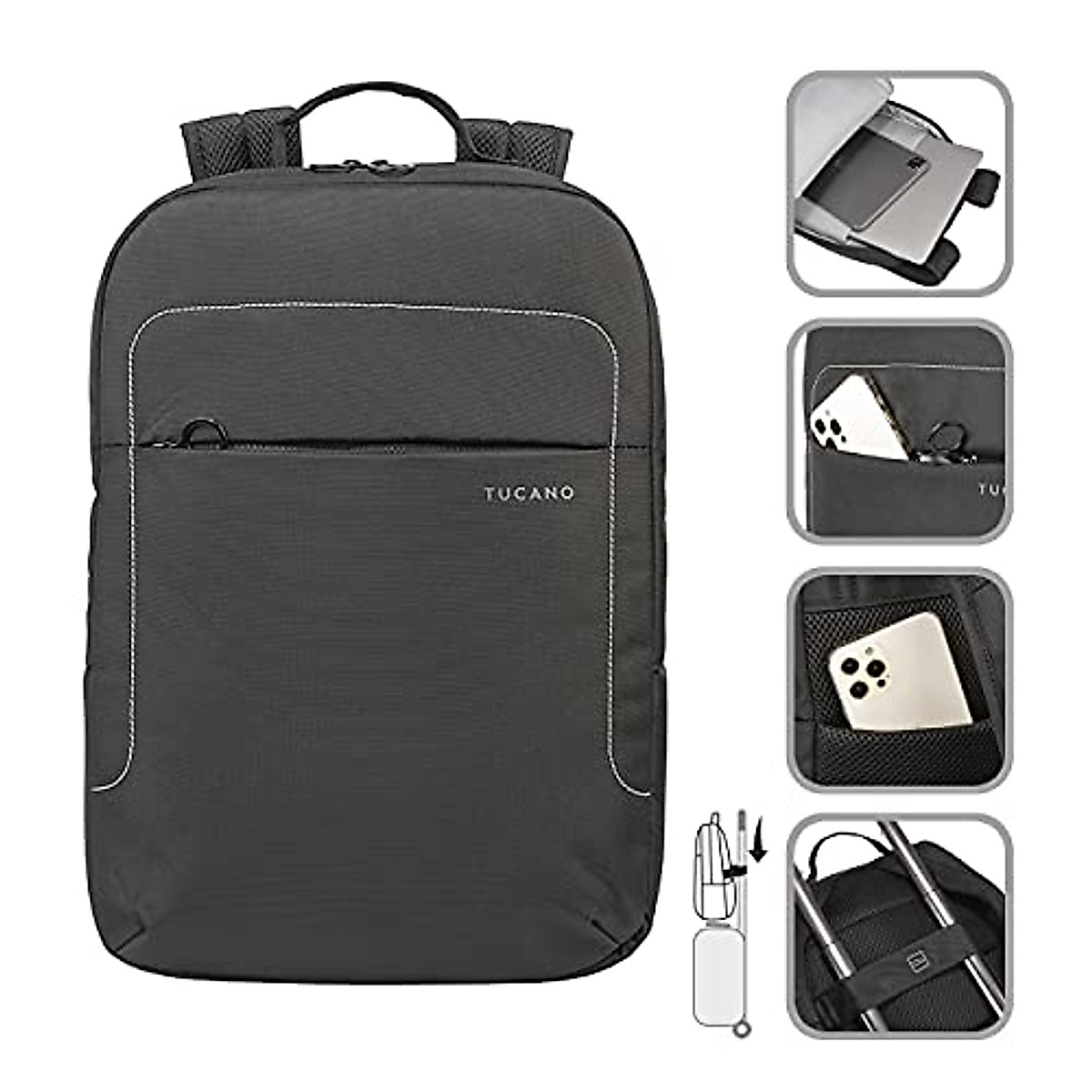 TUCANO LUP Ultraslim light backpack durable technical fabric for 15.6 in laptops, MacBook Pro 16 in - Black