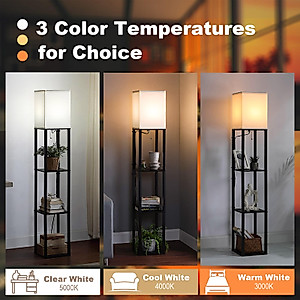 YAMEIWAN Floor Lamp with Shelves, Shelf Floor Lamps for Living Room with 3CCT LED Bulb, Modern Corner Square Display Standing Lamp with 4-Tier Tall Bookshelf Lamp for Bedroom Office