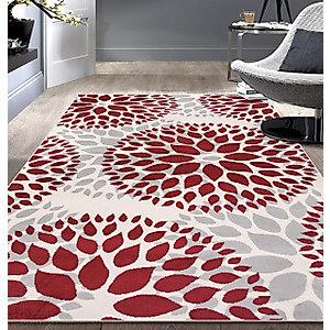 Rugshop Modern Floral Circles Design for Living Room,Bedroom,Home office,Kitchen Non Shedding Area Rug 3'1" x 5' Red