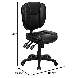 Flash Furniture Caroline Mid-Back Black LeatherSoft Multifunction Swivel Ergonomic Task Office Chair with Pillow Top Cushioning