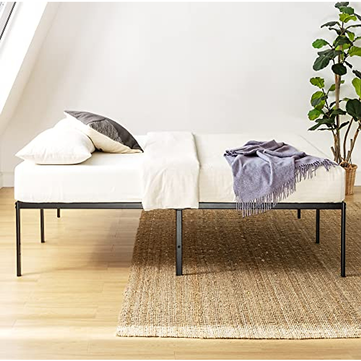 Best Price -Mattress 18 Inch Metal Platform Bed, Heavy Duty Steel Slats, No Box Spring Needed, Easy Assembly, Black, Queen