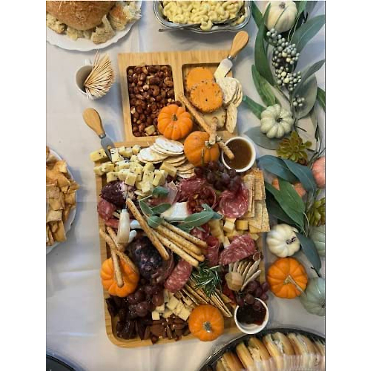 Charcuterie Board Set - Bamboo Cheese Board and Knife Set - Large Cheese Tray for Serving at Parties - For Cheese and Charcuterie Lovers