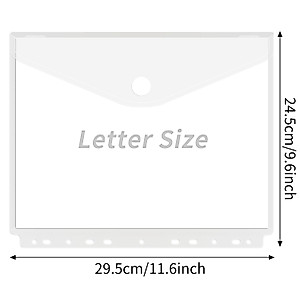 EOOUT 30Pcs Binder Pocket, Binder Organizer, 11 Holes Clear Poly Binder Envelope with Hook and Loop Closure, Plastic Binder Folders for School and Office Supplies, Letter Size
